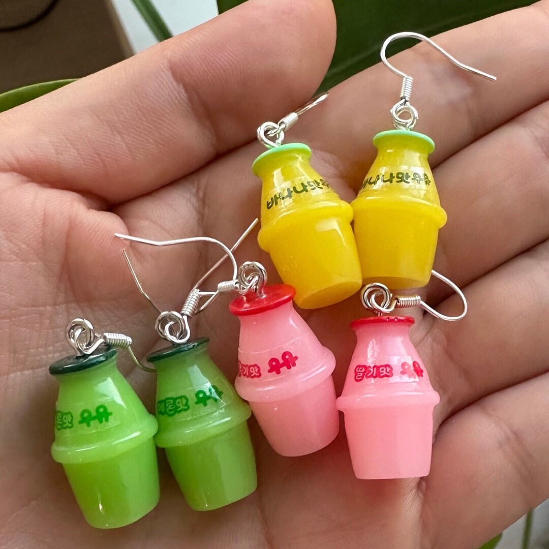 Binggrae Mini Korean Banana Milk Earrings Strawberry Milk Melon Milk - Etsy
