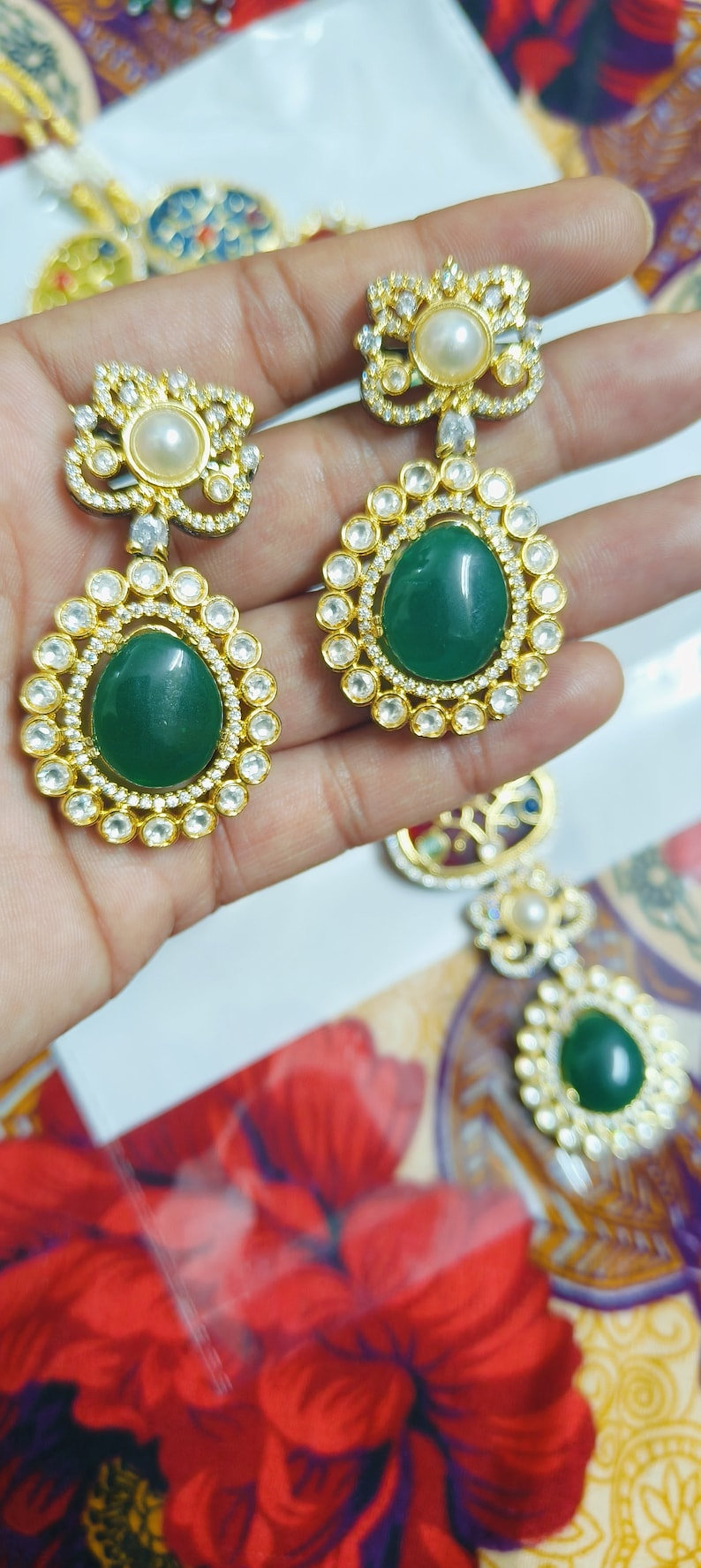 Sabyasachi Inspired Fine Quality Layered Long Emerald Green Faux ...