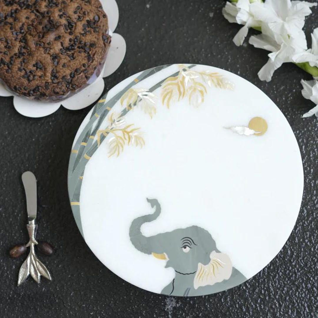 Round Marble Platter Handmade, Gift for Women, Circular Serving Tray ...
