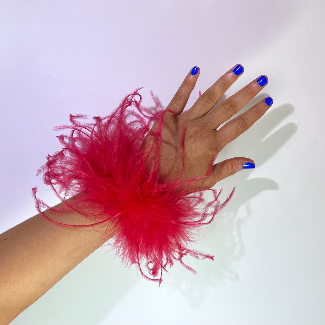 Premium Feather Cuffs Pair Rose Red Handcrafted Elegant Wrist Bracelet ...