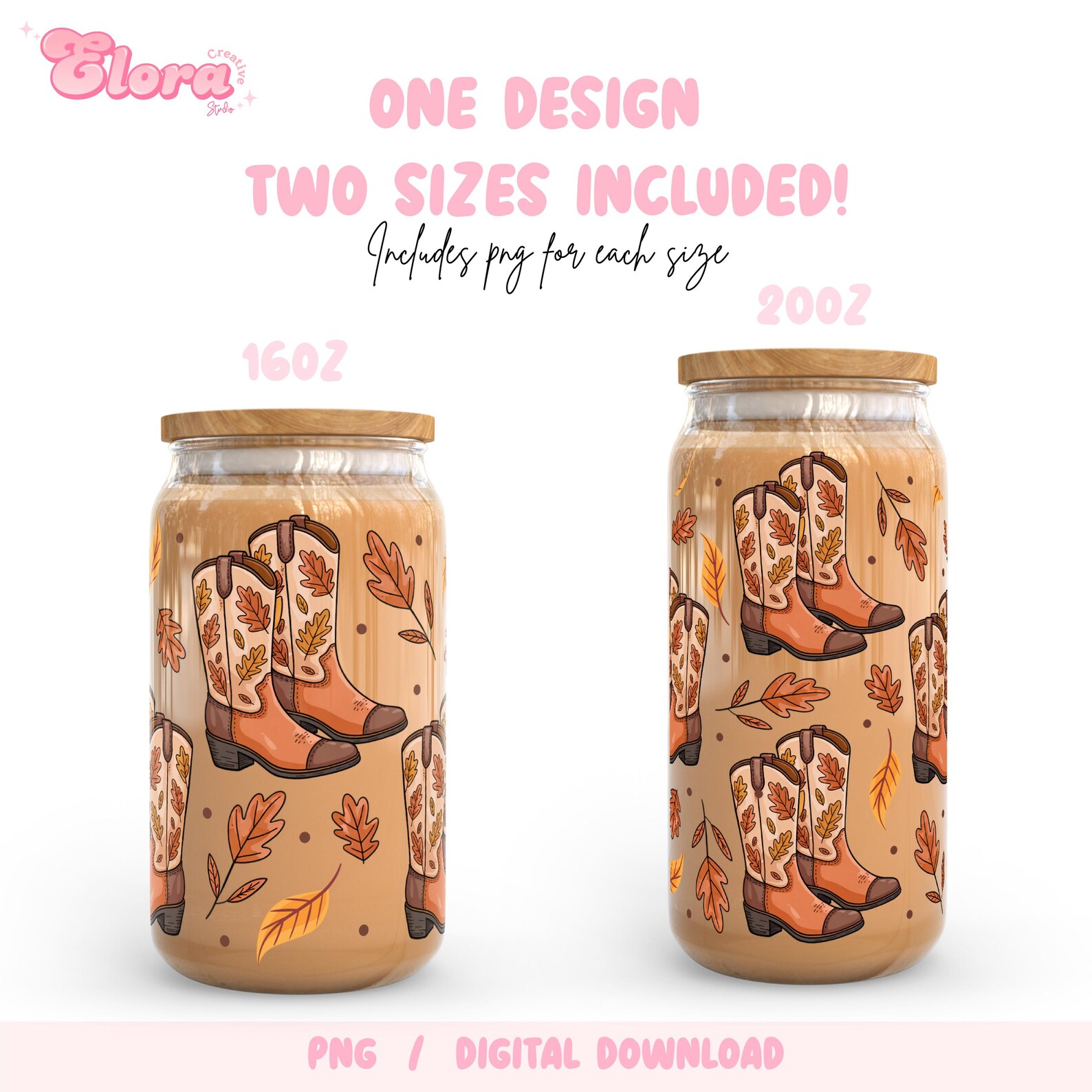 Fall Cowboy Boots Libbey Glass Can Wrap, Autumn Western 16oz & 20oz Cup ...