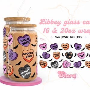 Halloween Spooky 3d Candy Hearts Ghost Glass Can 16oz | 20oz Wrap SVG ...