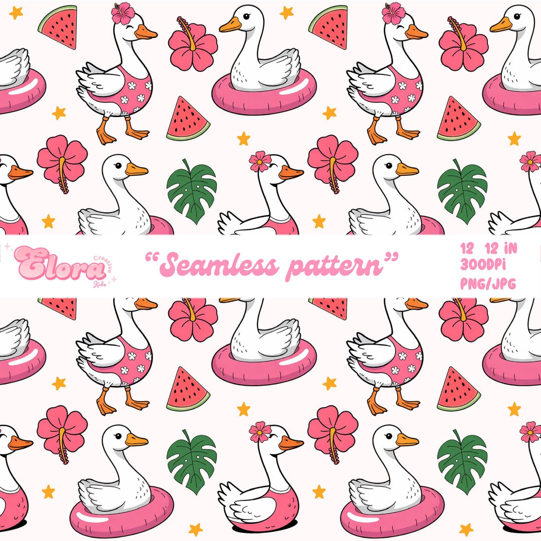 Silly Goose Summer Seamless Pattern PNG, Tropical Summer Goose 20oz ...