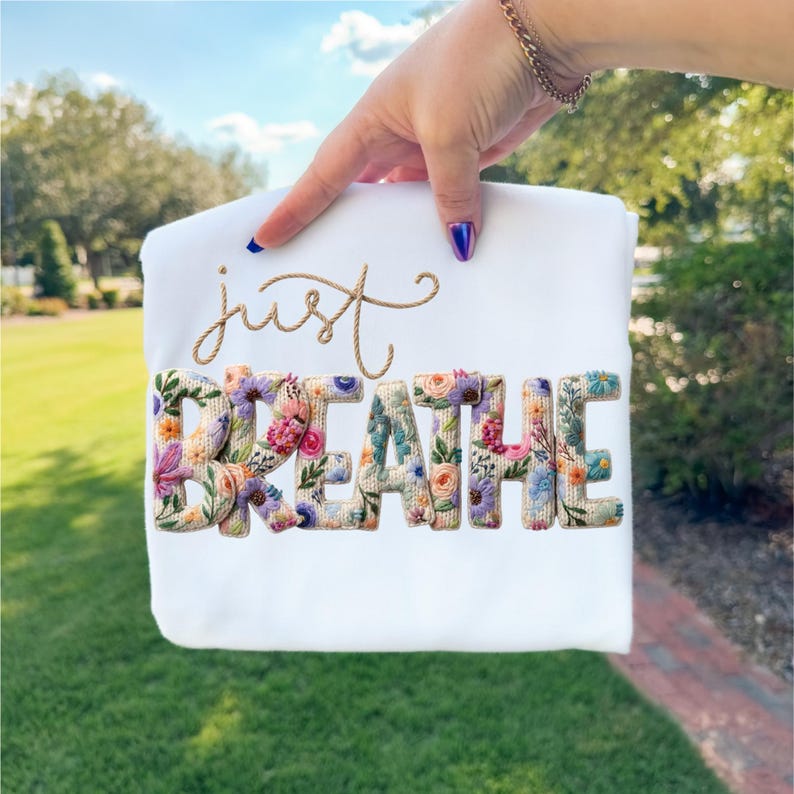 Just Breathe Faux Yarn Crochet Png, Floral Positivity Quote Knitted ...