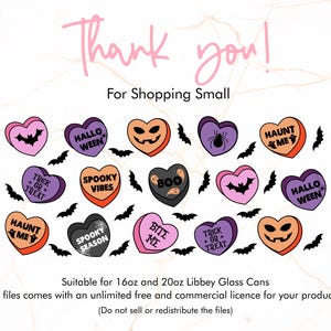 Halloween Spooky 3d Candy Hearts Ghost Glass Can 16oz | 20oz Wrap SVG ...