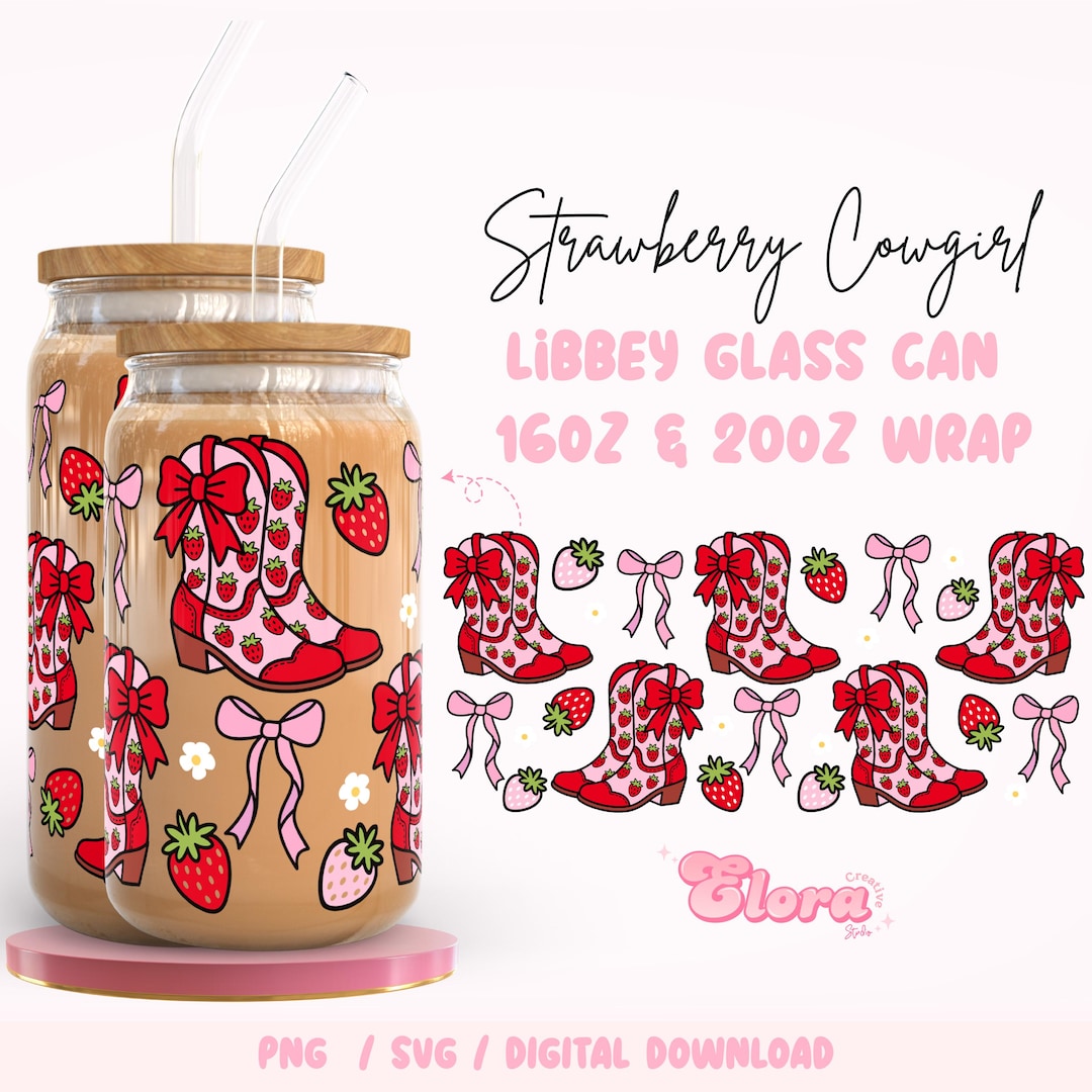 Pink Strawberry Cowgirl Boots SVG Wrap, 16oz & 20oz Libbey Western ...