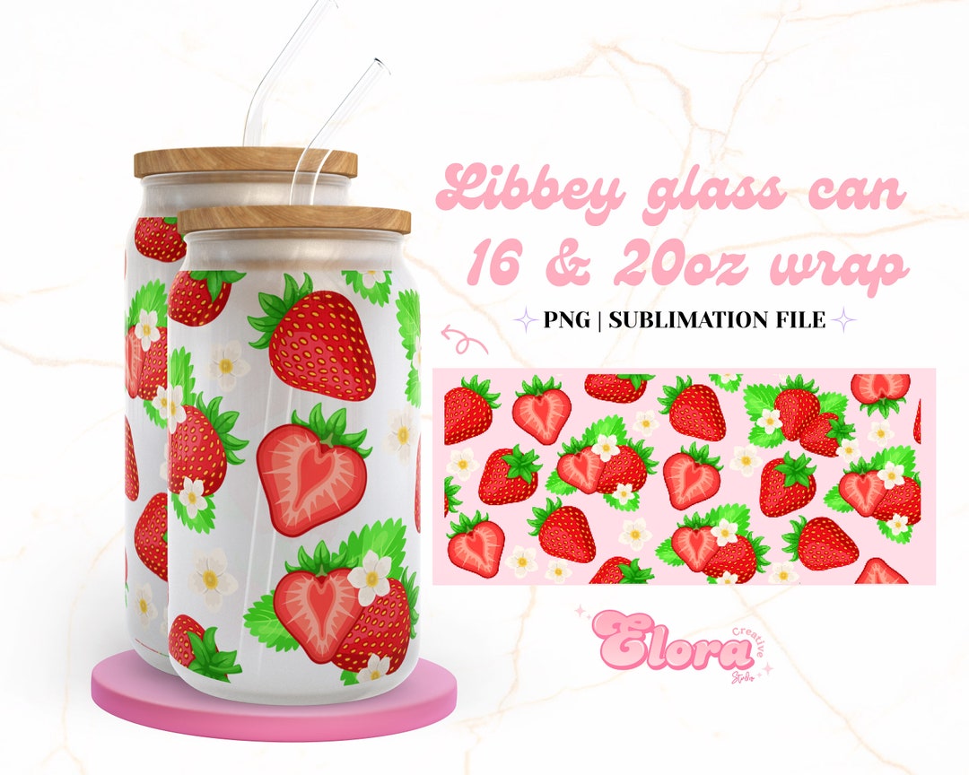 Floral Strawberries Sublimation Design, Strawberry Glass Wrap Bundle ...