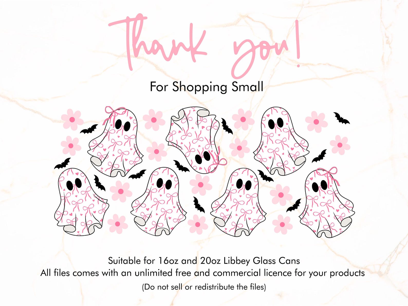 Pink Floral Girly Coquette Halloween Ghost Glass Can 16oz | 20oz Wrap ...