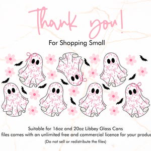 Pink Floral Girly Coquette Halloween Ghost Glass Can 16oz | 20oz Wrap ...