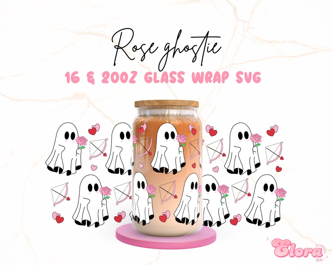 Valentine's Day Rose Ghostie Svg, Spooky Valentine Libbey 16oz & 20oz Can Glass, Love Hearts Svg ...