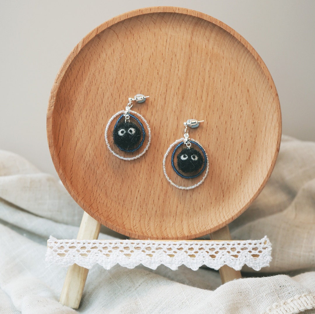 Handcrafted Susuwatari Soot Sprites Double Halo Earrings Crochet Needle ...