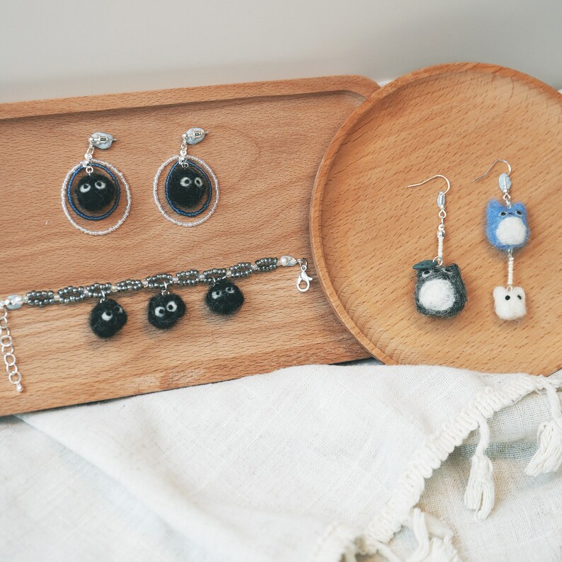 Handcrafted Susuwatari Soot Sprites Double Halo Earrings Crochet Needle ...