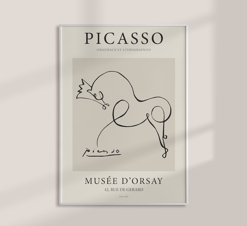 Picasso Poster, Horse Drawing, Animal Print, Beige Black, Modern ...