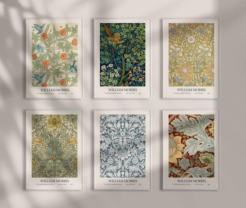 Set of 6 William Morris Poster, Exhibition Print Set, Botanical Print Set, Flower Art Nouveau ...