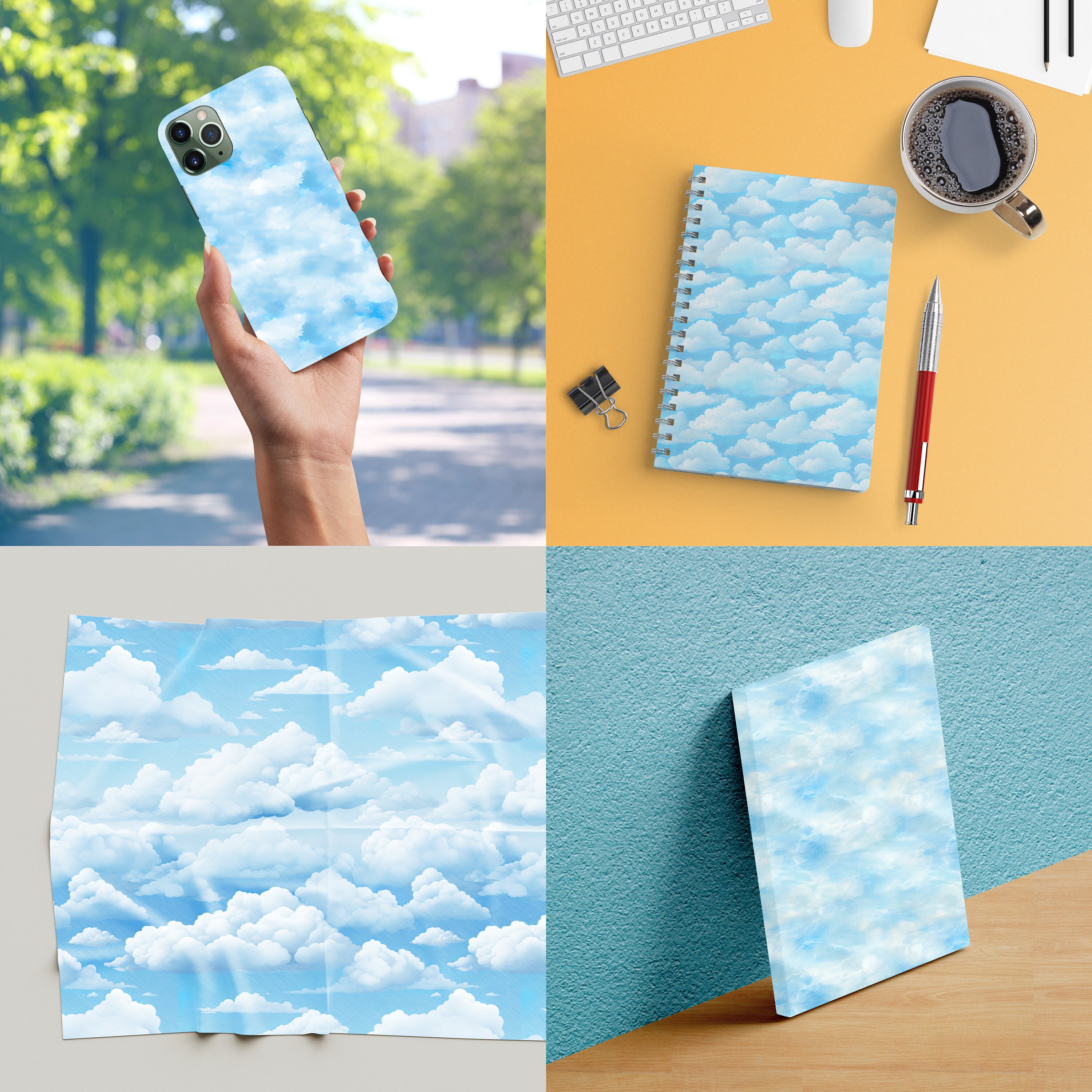 Clear Sky Digital Paper Printable Seamless Pattern Sky Background Clouds for Notebooks Instant ...