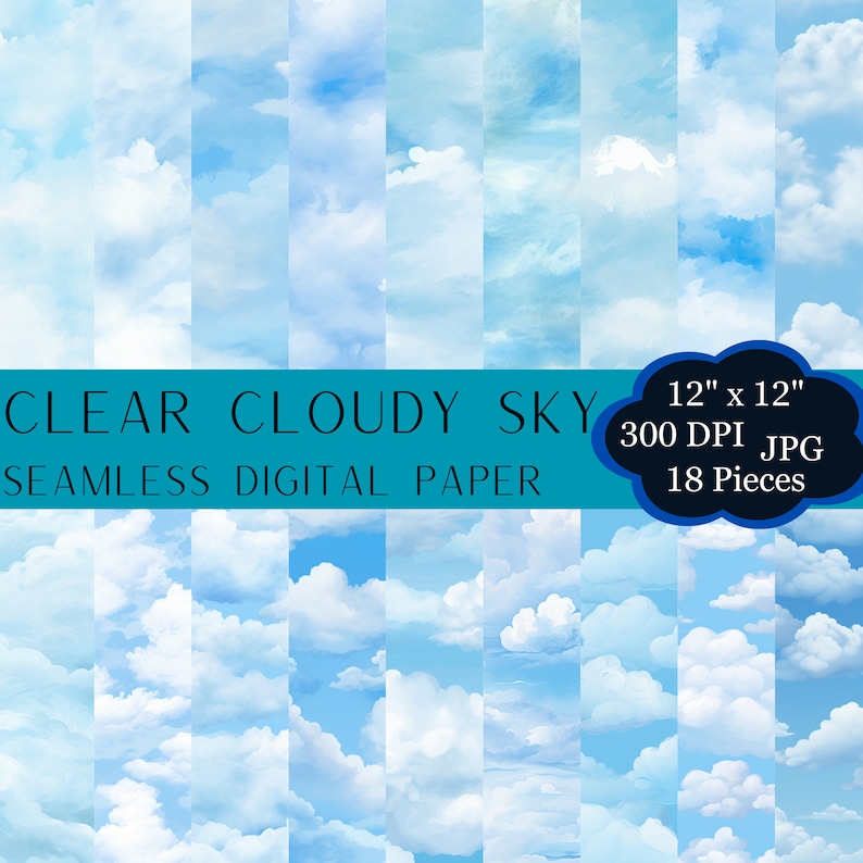 Clear Sky Digital Paper Printable Seamless Pattern Sky Background ...