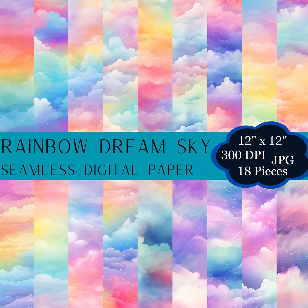 Rainbow Sky Digital Paper Printable Seamless Pattern Dream Sky - Etsy