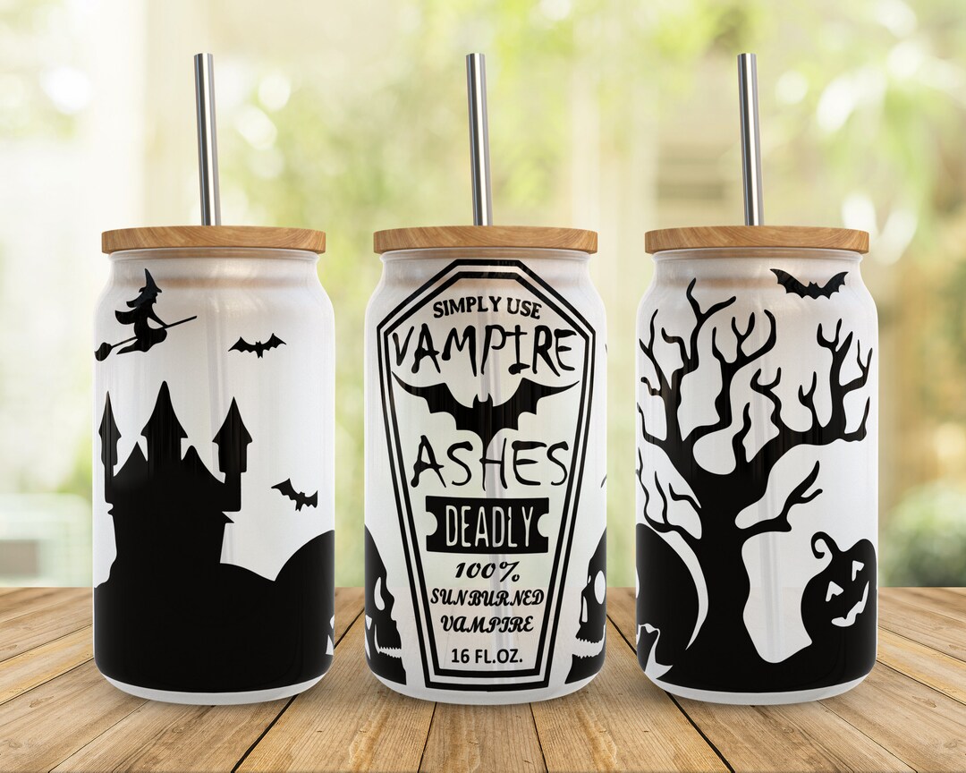 Skull Vampire Ashes Libbey Glass Wrap Svg, Halloween Label Spooky 16oz ...
