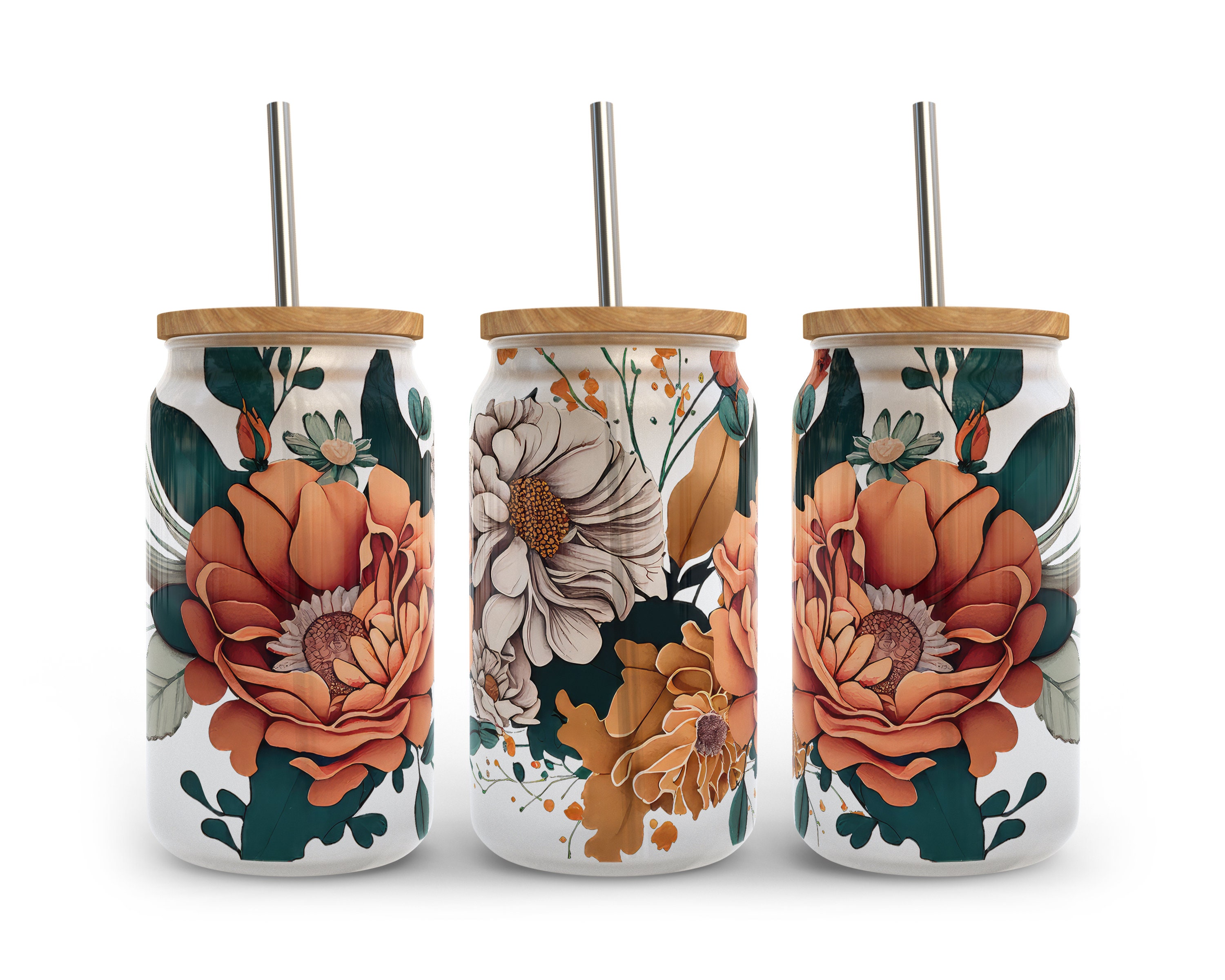 Spring Libbey Glass Wrap Png Sublimation Design, Boho Retro Floral 16oz ...