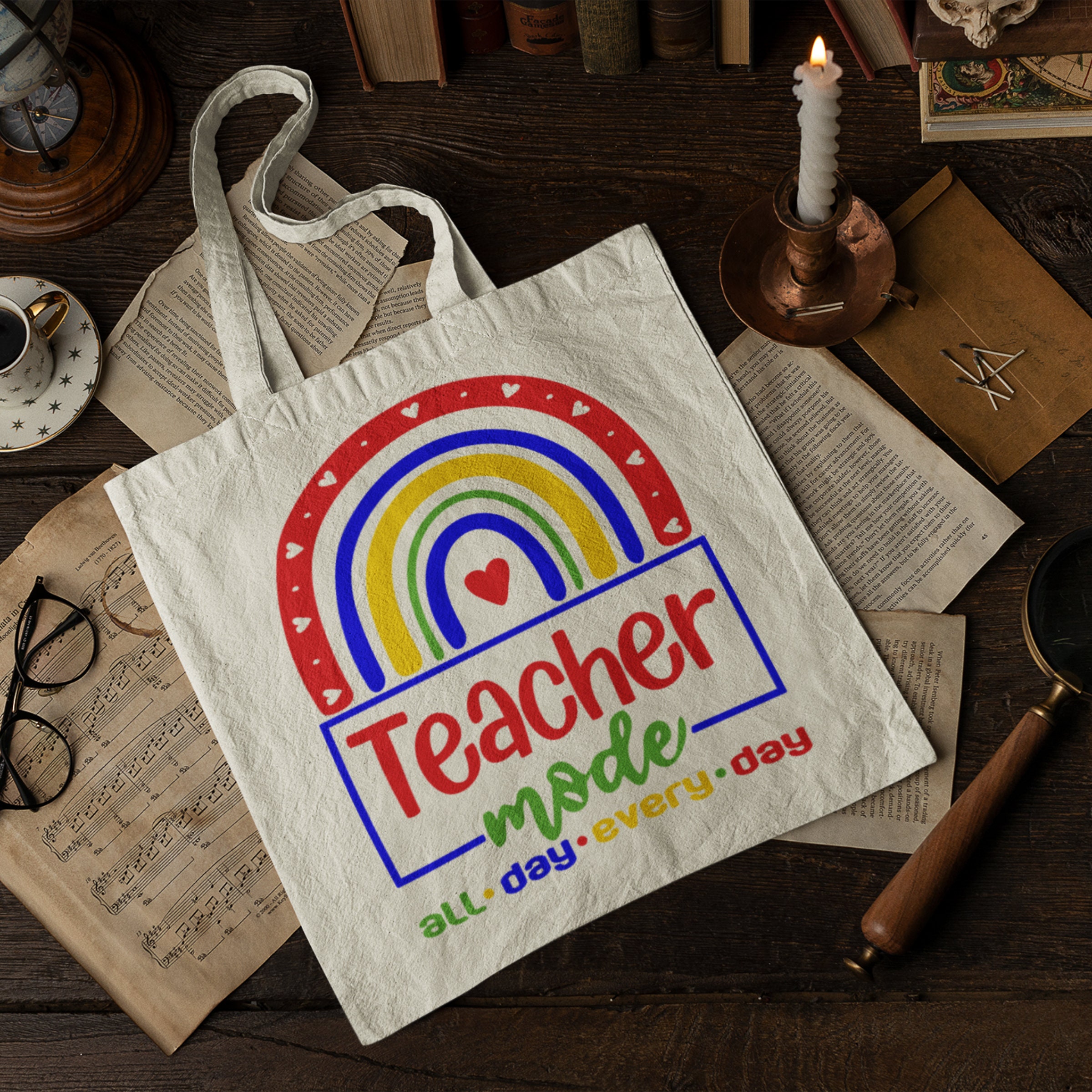 Teacher Mode All Day Svg Files for Cricut, Retro Rainbow Gift Popular ...