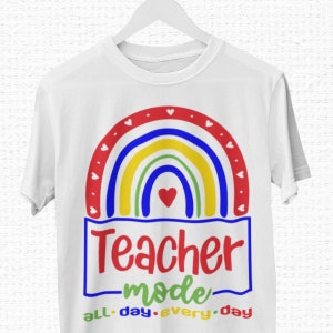 Teacher Mode All Day Svg Files for Cricut, Retro Rainbow Gift Popular ...