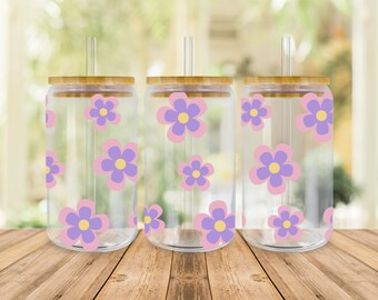 Retro Daisy Svg Libbey Glass Wrap Svg, Summer Boho Groovy Flower 16oz ...