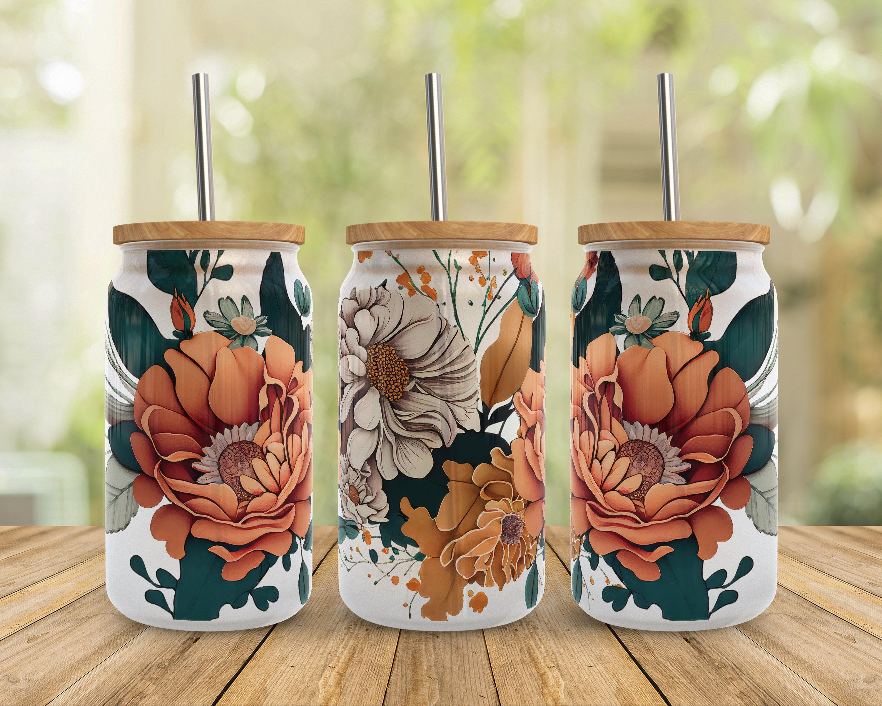 Spring Libbey Glass Wrap Png Sublimation Design, Boho Retro Floral 16oz ...
