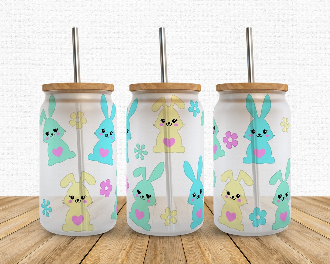 Easter Bunny Svg Libbey Glass Wrap Svg, Cute Spring Easter Rabbit 16 Oz Libby Beer Can Full Wrap ...