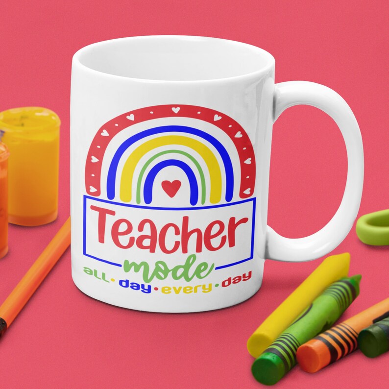 Teacher Mode All Day Svg Files for Cricut, Retro Rainbow Gift Popular ...