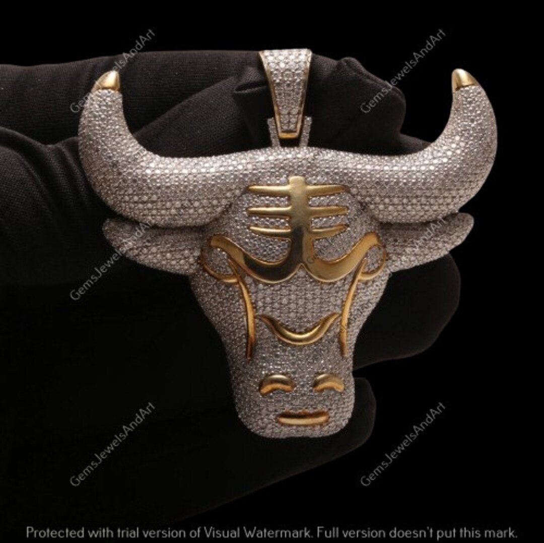 Men's Bull Pendant,taurus Zodiac Bull Head Real Moissanite Pendant ...