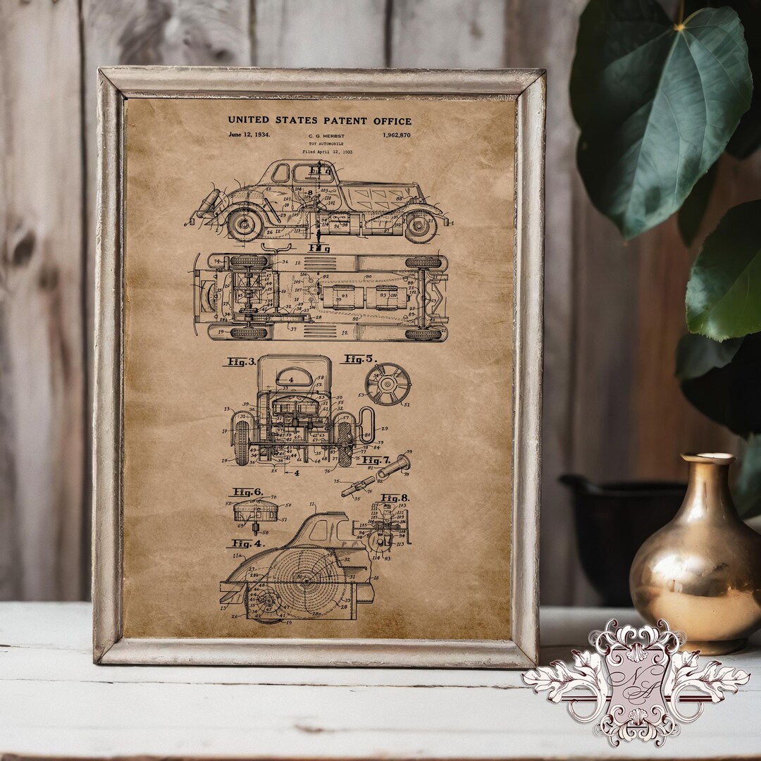 Vintage Car Diagram Print, Printable Classic Car Scheme Decor - Etsy