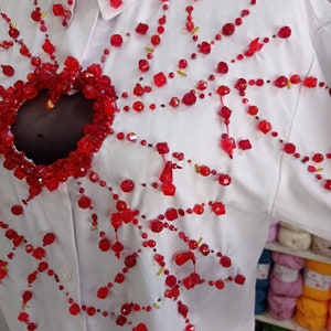 Missing Heart Cut Shirt, Bead Embroidered Heart Low-cut White Crop ...