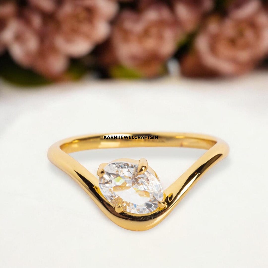 Oval Moissanite Ring 14k Solid Gold Floating Gem Ring East West Unique ...