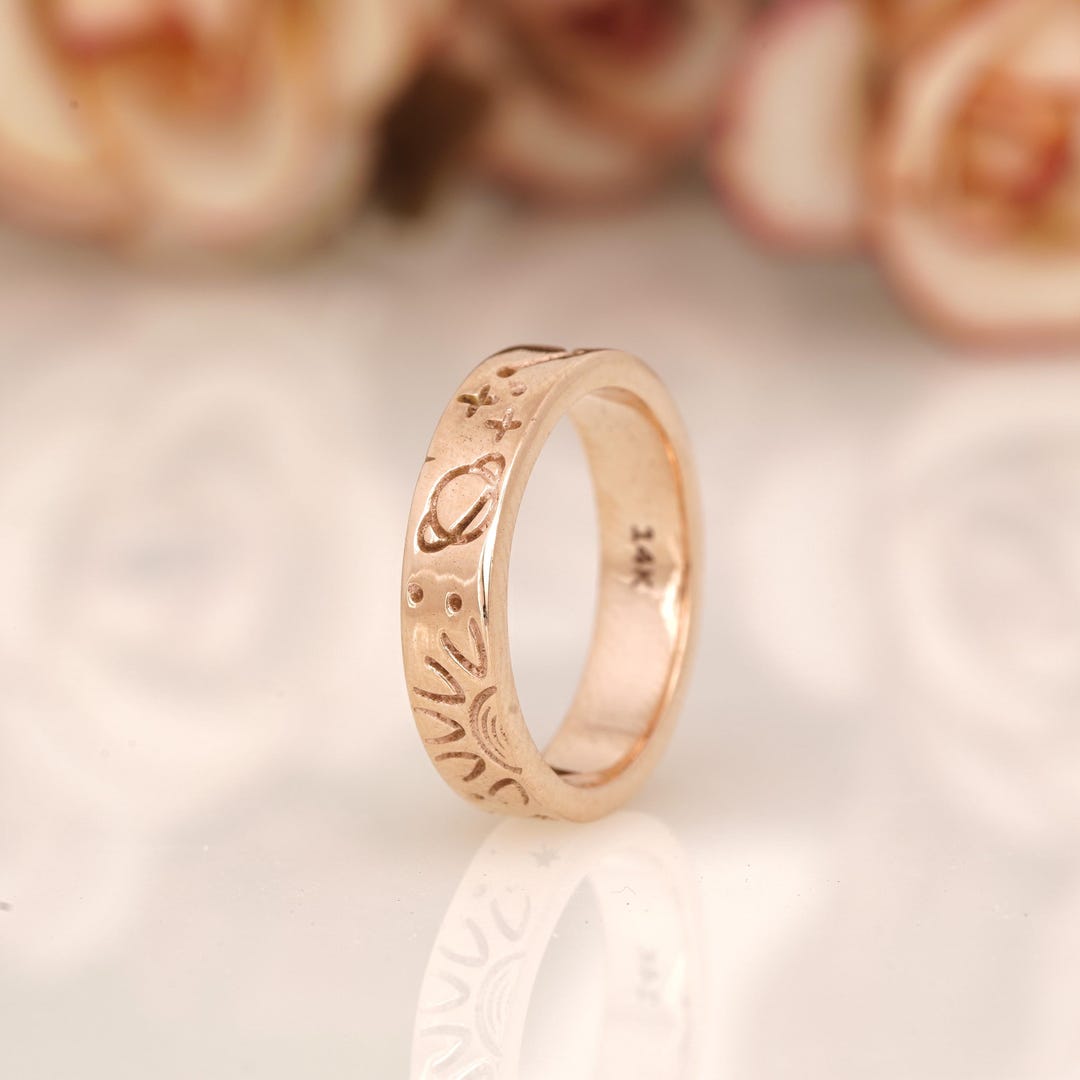 Celestial Sun & Moon Band, Gold Matching Promise Ring, Engraved Star ...