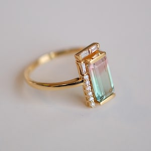 Watermelon Tourmaline Ring, Unique Engagement Ring, Bicolor Art Deco ...