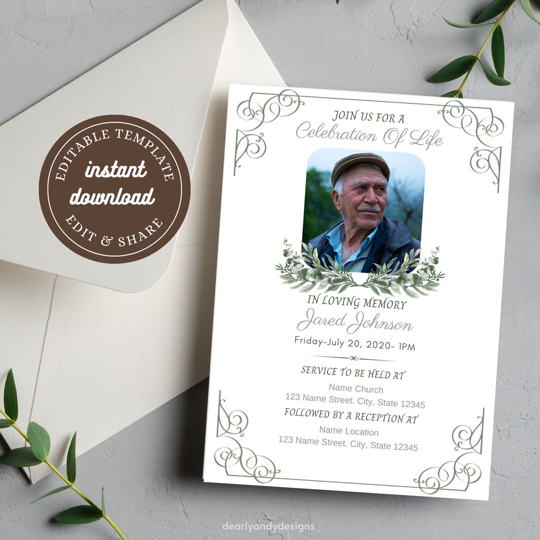 Funeral Invitation Funeral Announcement Editable Template - Etsy