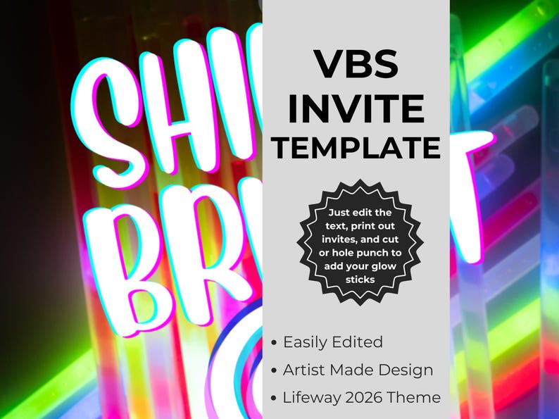 VBS 2026 Glow Stick Invitation Template | Illumination Station Invite ...
