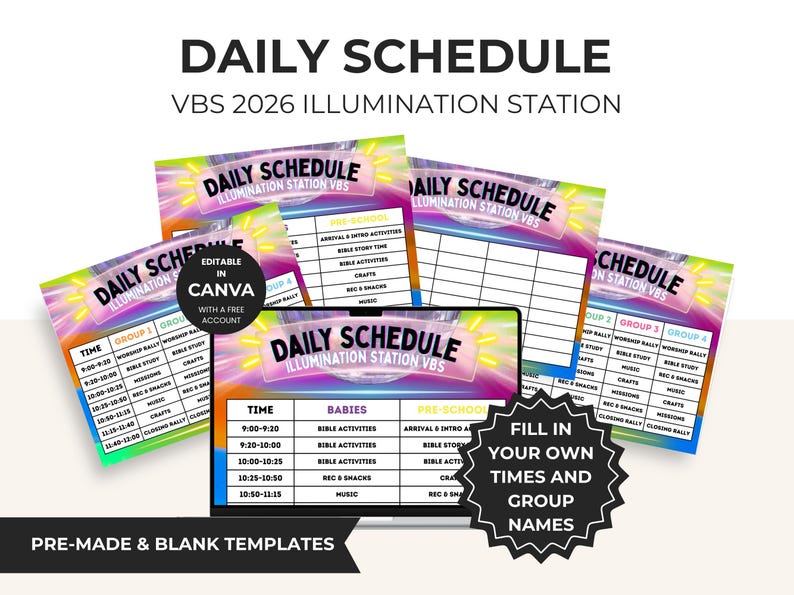 VBS 2026 Canva Bundle | Illumination Station Church Templates | Social ...