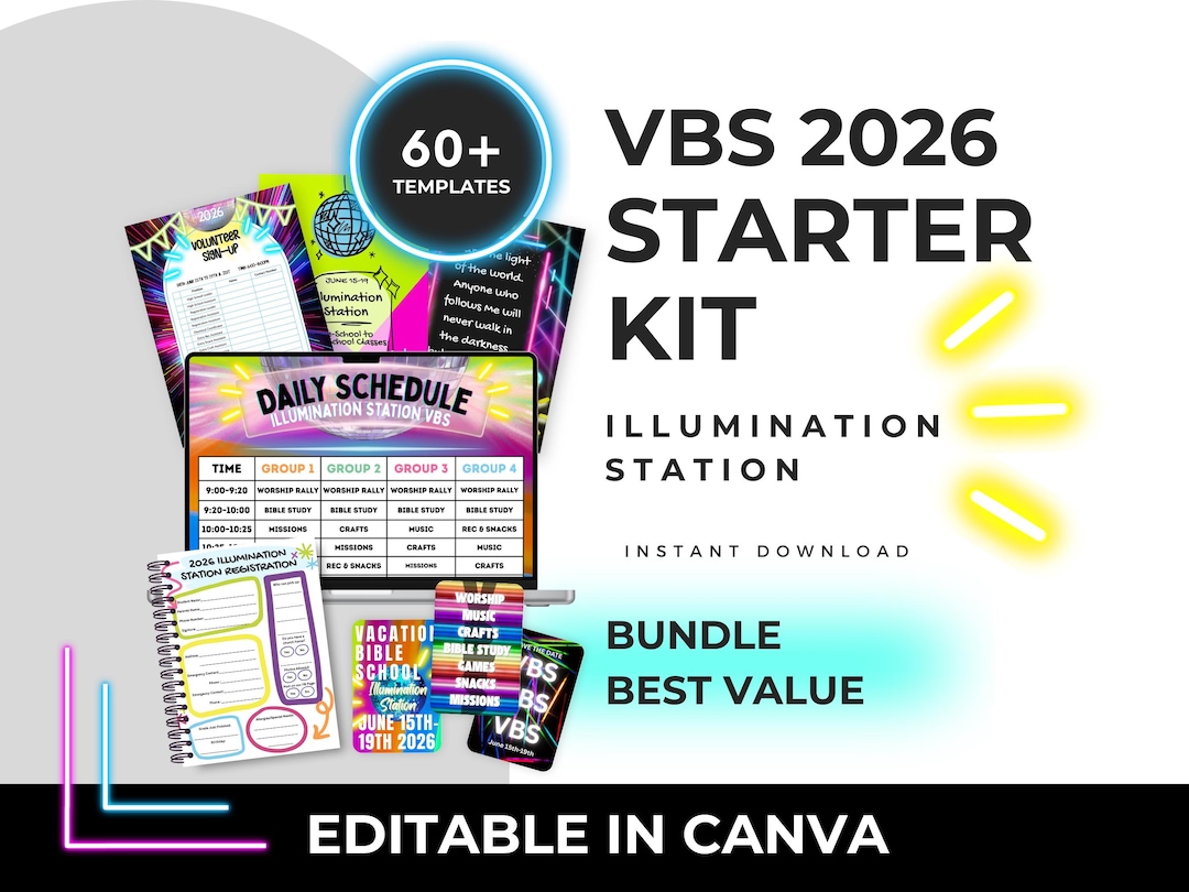 VBS 2026 Canva Bundle | Illumination Station Church Templates | Social ...