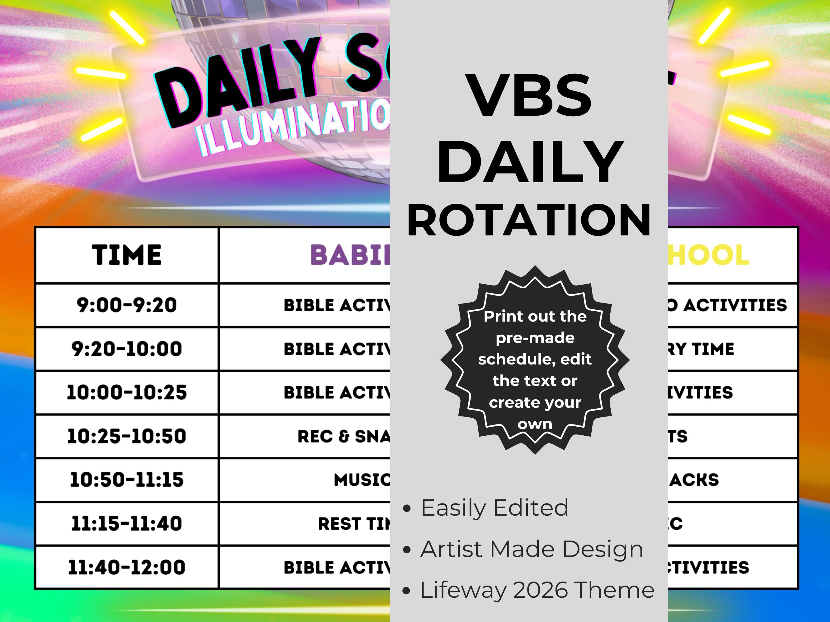 VBS 2026 Daily Schedule Template Canva | Vacation Bible School ...