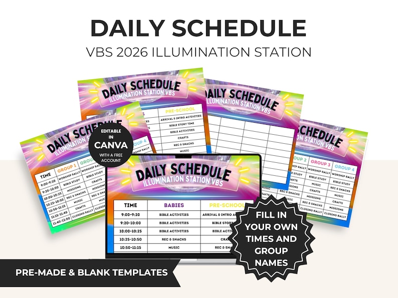 VBS 2026 Daily Schedule Template Canva | Vacation Bible School ...