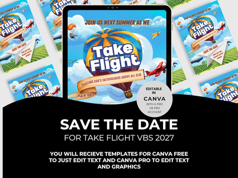 Take Flight VBS 2027 Save the Date Flyer Template | Editable Canva ...