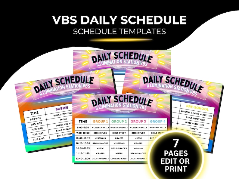 VBS 2026 Daily Schedule Template Canva | Vacation Bible School ...