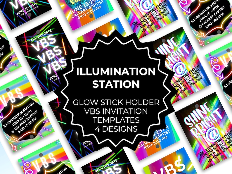 VBS 2026 Glow Stick Invitation Template | Illumination Station Invite ...