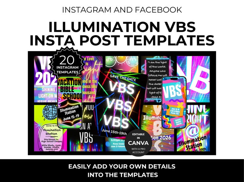 VBS 2026 Canva Bundle | Illumination Station Church Templates | Social ...