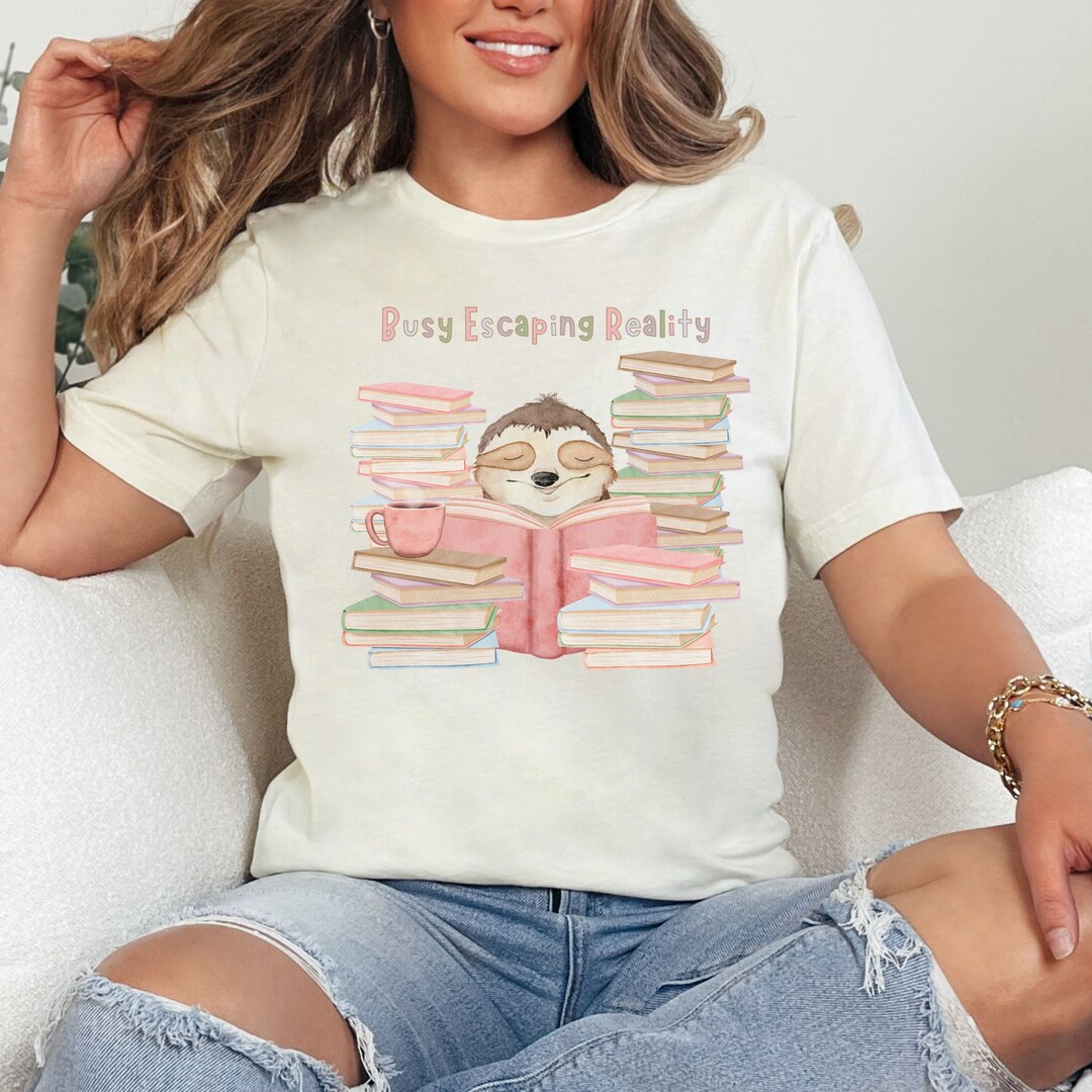 Cute Sloth Reading Shirt, Bookish Shirt, Bookworm Shirt, Librarian ...