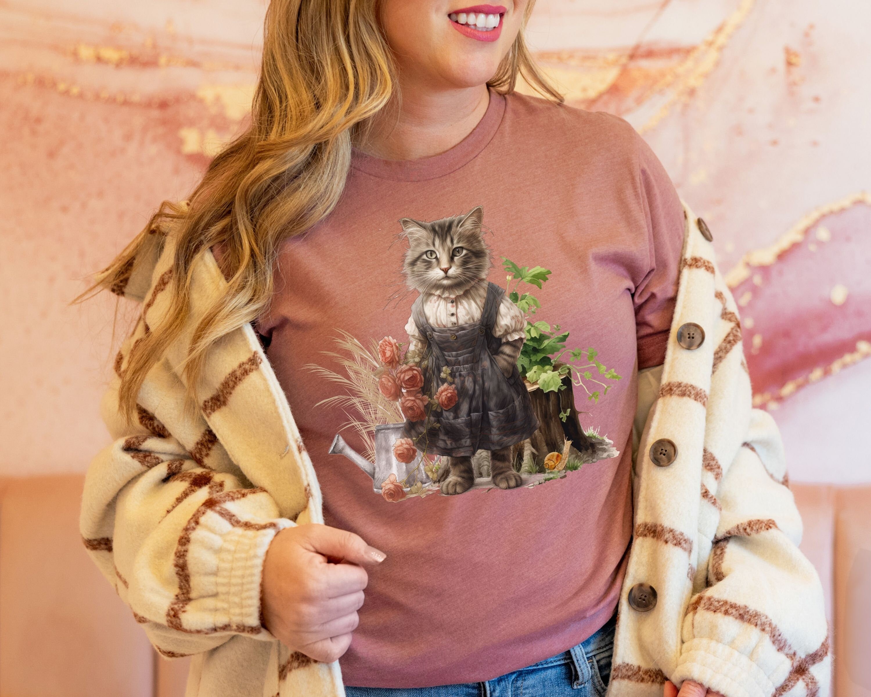 Vintage Cottagecore Cat in Dress Shirt, Cottagecore Whimsical ...