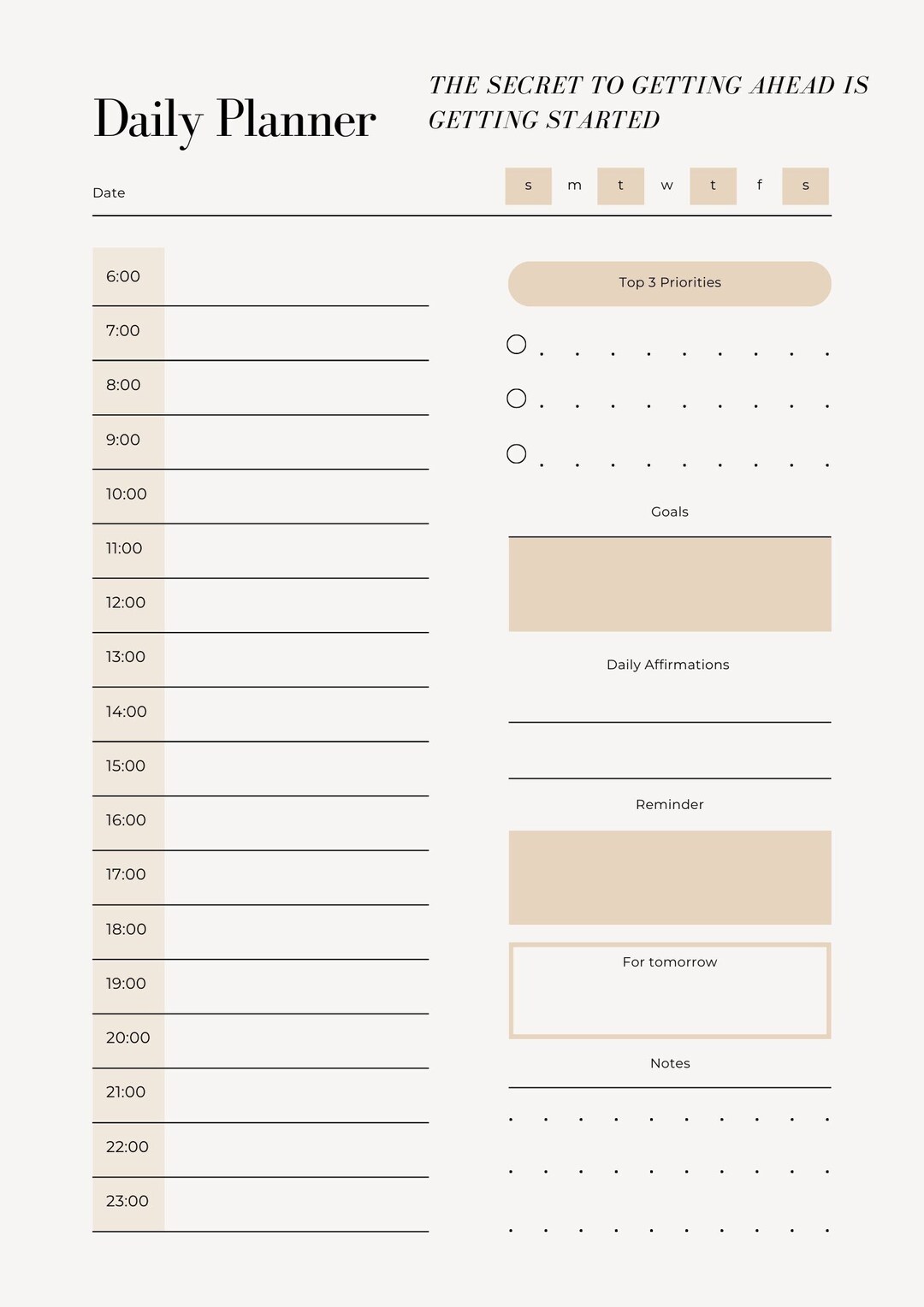 Pink & Beige Minimalist One Page Daily Planner L Reusable Daily Planner ...