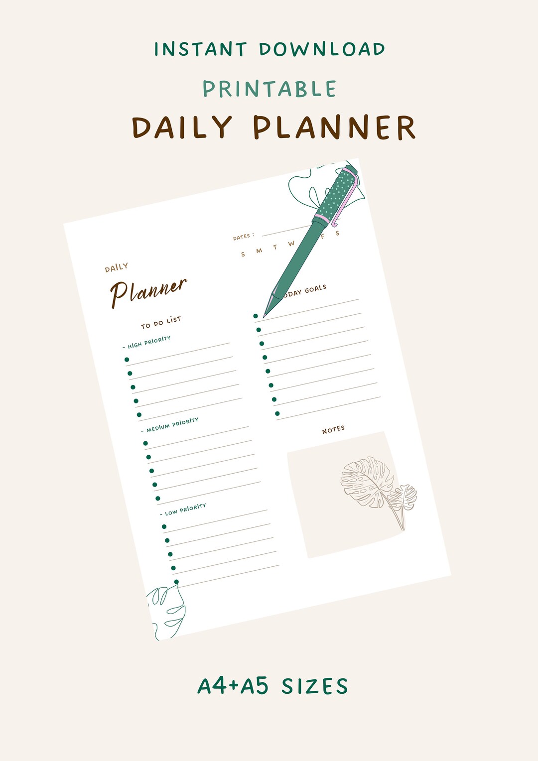 Daily Planner A4 and A5 Printable Daily Planner PDF - Etsy