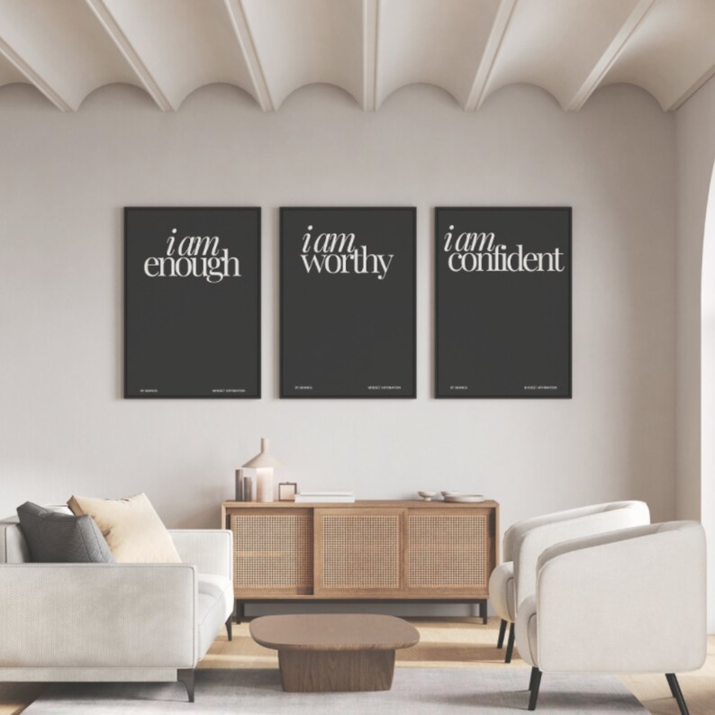 Self Care Affirmation Wall Art Set of 3 - ‘I Am Enough, Worthy ...